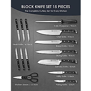 Kitchen Knife Set - 1829 CARL SCHMIDT SOHN 15 Pieces Knife Block Set with Sharpener, Forged Stainless Steel, Professional Chef Block Set with Ergonomic Handle, Kitchen Tool Set, World-Class Sharpness