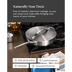 Caraway Stainless Steel Sauté Pan (4.5 Qt) - 5-Ply Stainless Steel - Oven Safe & Stovetop Agnostic - Non Toxic, PTFE & PFOA Free