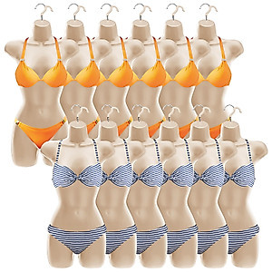 Kigley 12 Pcs Female Mannequin Torso Hanging Mannequin Flesh Colored Dress Form Hollow Back Thickened Plastic Female Clothing Mannequin with Hanging Hook for Clothes Display, 31.1 x 16.1 Inch
