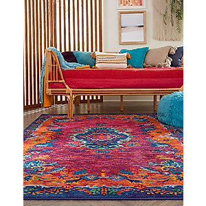 Rugs.com Calypso Collection Rug – 8' x 10' Fuchsia Medium Rug Perfect for Living Rooms, Large Dining Rooms, Open Floorplans