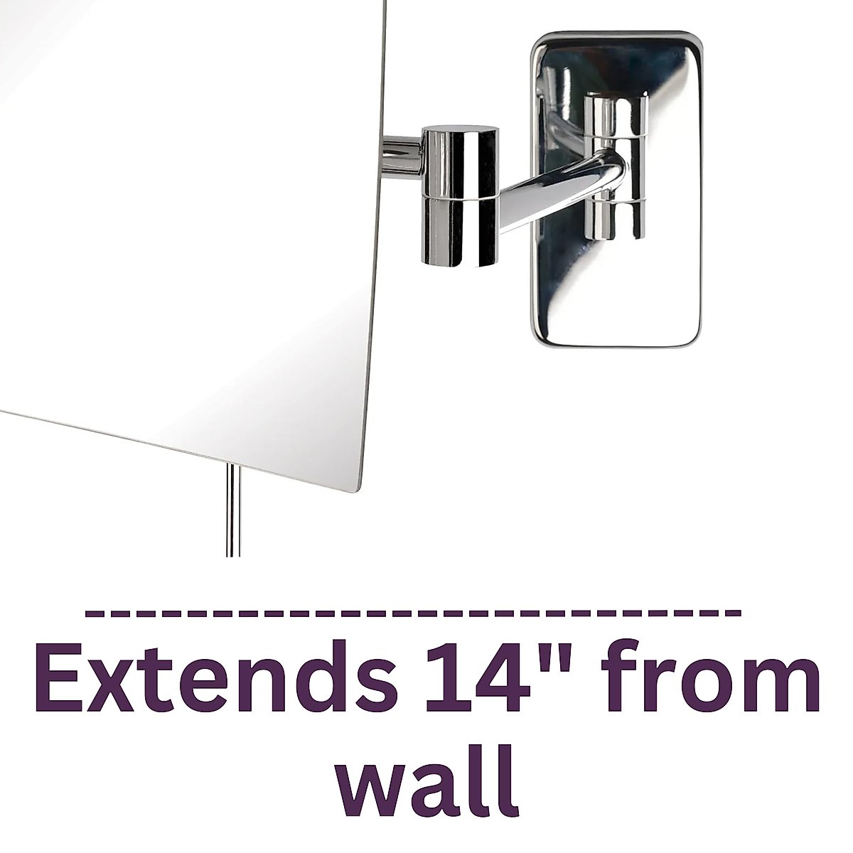 JERDON Wall Mount Makeup Mirror with 5X Magnification - 8.75” x 6.5” Rectangular Mirror Extends 14” – Chrome Finish – Model JRT695C