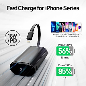 iWALK Power Bank Fast Charging 9600mAh,Ultra Compact Small Portable Charger with Built in 18W PD Cable & LED Display,[2024 Upgrade] PD Battery Pack Portable Charger Compatible with iPhone 14/13/12/XR