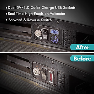 10L0L Golf Cart 3 in 1 Multifunctional Integrated Panel,12V 3.0 Fast Charge Dual USB Charger Socket & LED Digital Voltmeter & Forward Reverse Switch Button,Fit for EZGO TXT PDS Golf Models