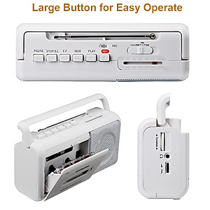 Gelielim Cassette Player Boombox, Portable AM/FM Radio Stereo, Cassette Tape Player Recorder with Big Speaker and Earphone Jack, Battery Operated or AC Powered Tape Recorder Cassette Player