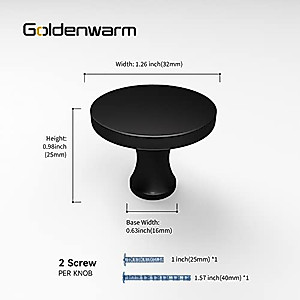 goldenwarm Black Kitchen Hardware Cupboard Knobs - LS9189BK Cabinet Hardware Black Knobs for Dresser Drawers Door Cabinet Knobs Diameter 1.26inch, 5Pack