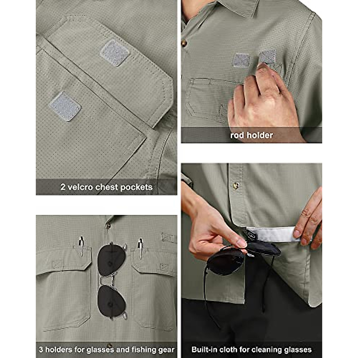 33,000ft Men's UPF 50+ UV Short Sleeve Hiking Fishing Shirt Quick Dry Cooling PFG Sun Protection Shirt for Travel Safari Gray Green