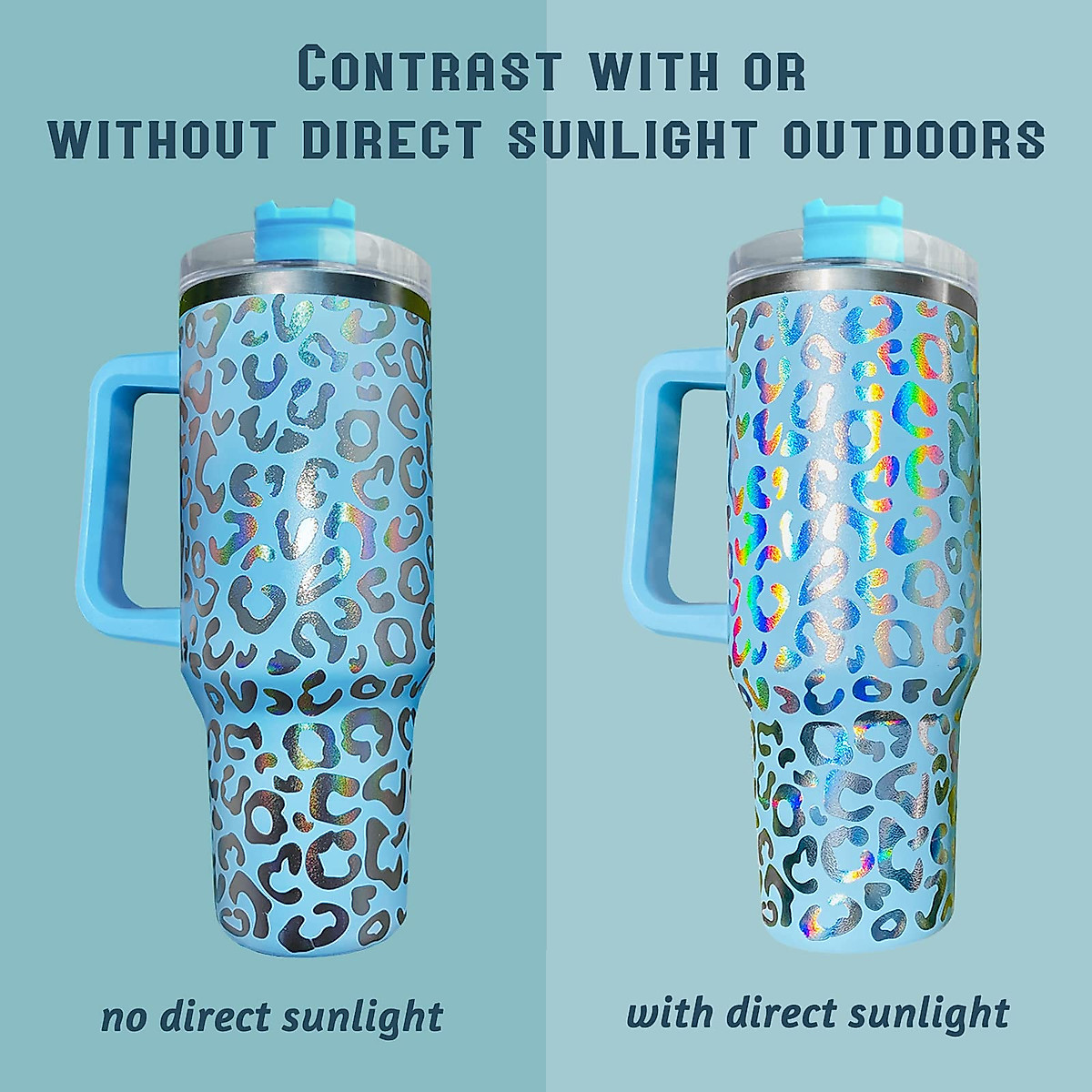 omezin 40 oz Tumbler with Handle Holographic Glitter Leopard 40oz Tumbler with Lid Straw Double Insulated Travel Coffee Mug