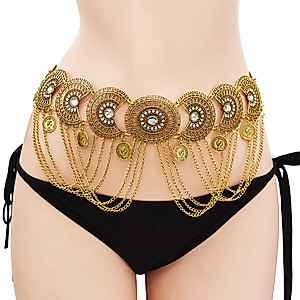 Rhinestone Tassel Belt Waist Chain Belly Body Chain Dance Indian Beach Gypsy Jewelry for Women Vacation