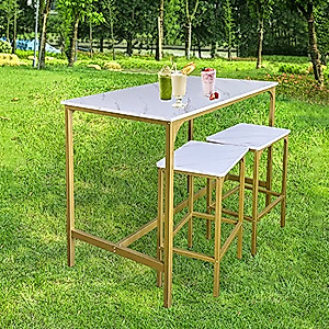 AT-VALY 5-Piece Bar Table Set with 4 Stools,Dining Room Table Set,Small Spaces (Gold & White)