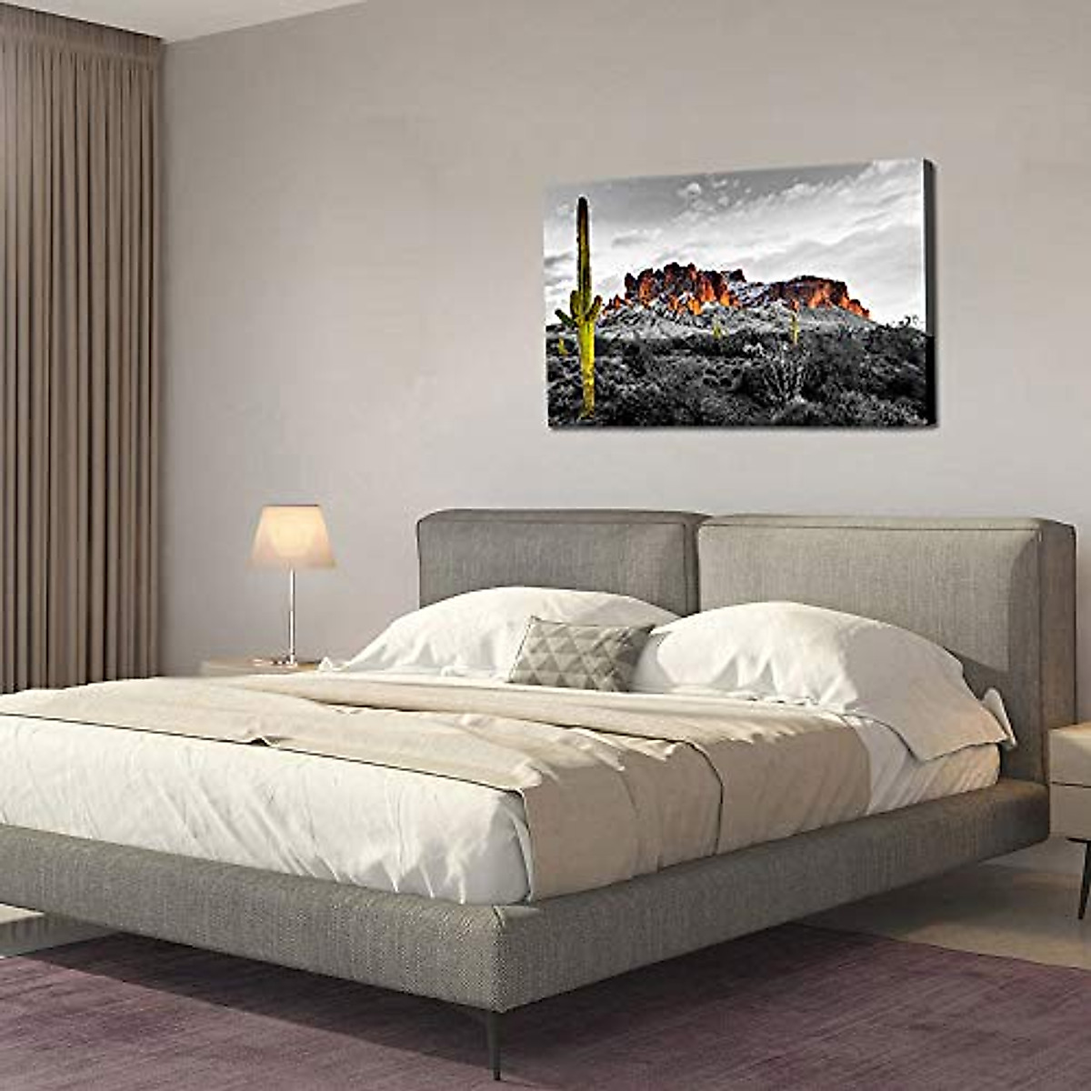 Biuteawal Superstition Mountains Sunset Wall Art Arizona Western Desert Cactus Landscape Paintings Canvas Art Print Nature Pictures for Home Wall Decoration Ready to Hang