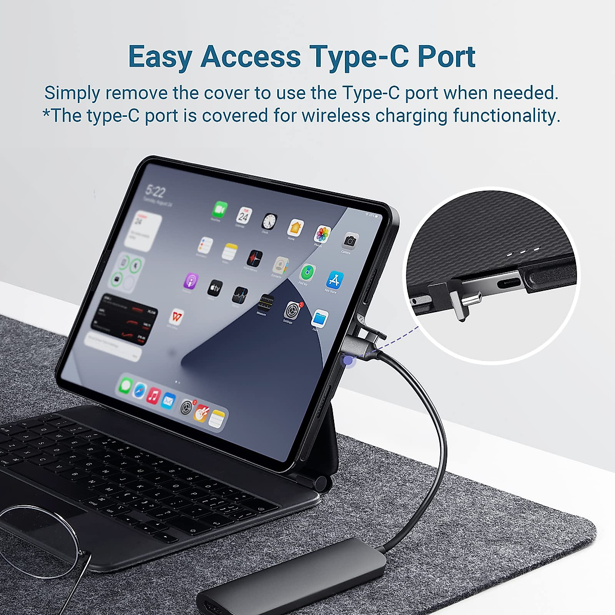 PITAKA iPad Pro 12.9 Case, Magnetic Wireless-Like Charging Case for iPad Pro 12.9 2021/2022, Magic Keyboard Compatible Case Support Apple Pencil 2 Charging, 1500D Aramid Fiber Made,Black/Grey