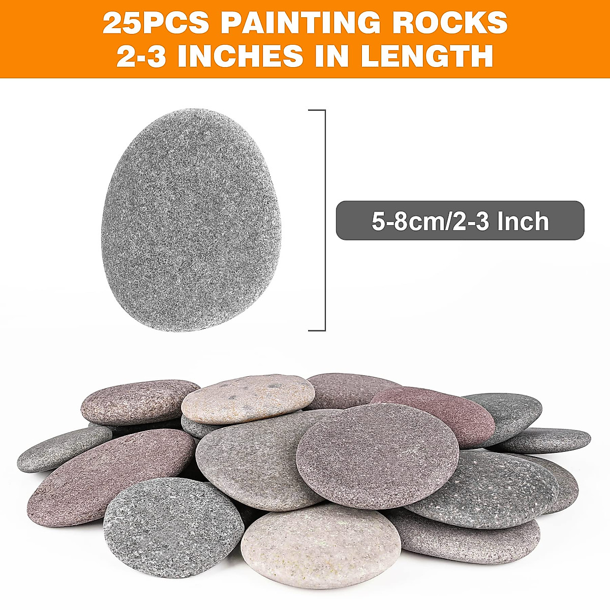 River Rocks for Painting 25 Pcs Large 2-3 Inch Flat Smooth Painting Stones Craft Rock to Paint for Kids Crafts Painting Bulk