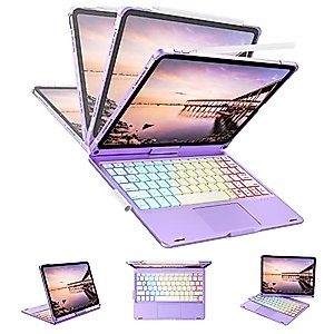 OYOSUOGG Touch ipad Air 5th Generation Case with Keyboard, ipad Pro 11 inch Case with 7 RGB Backlight & 360°Rotatable Keyboard, Magic Trackpad Keyboard Case for Air 4th Gen with Pencil Holder, Purple