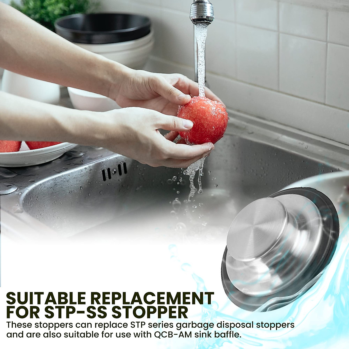(2-Pack) Stainless Steel Kitchen Sink Stoppers - 3.35” x 1.18” Universal Fit Sink Drain Stoppers- with Strong Rubber Seal and Round Knob Grip - Suitable Replacement for InSinkErator STP-SS Stopper