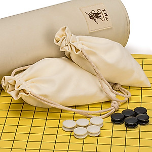 Yellow Mountain Imports Magnetic 19x19 Roll-up Portable Travel Go Game Set Board (14.4 x 13.6-Inch) with Single Convex Stones - Classic Strategy Board Game (Baduk/Weiqi)