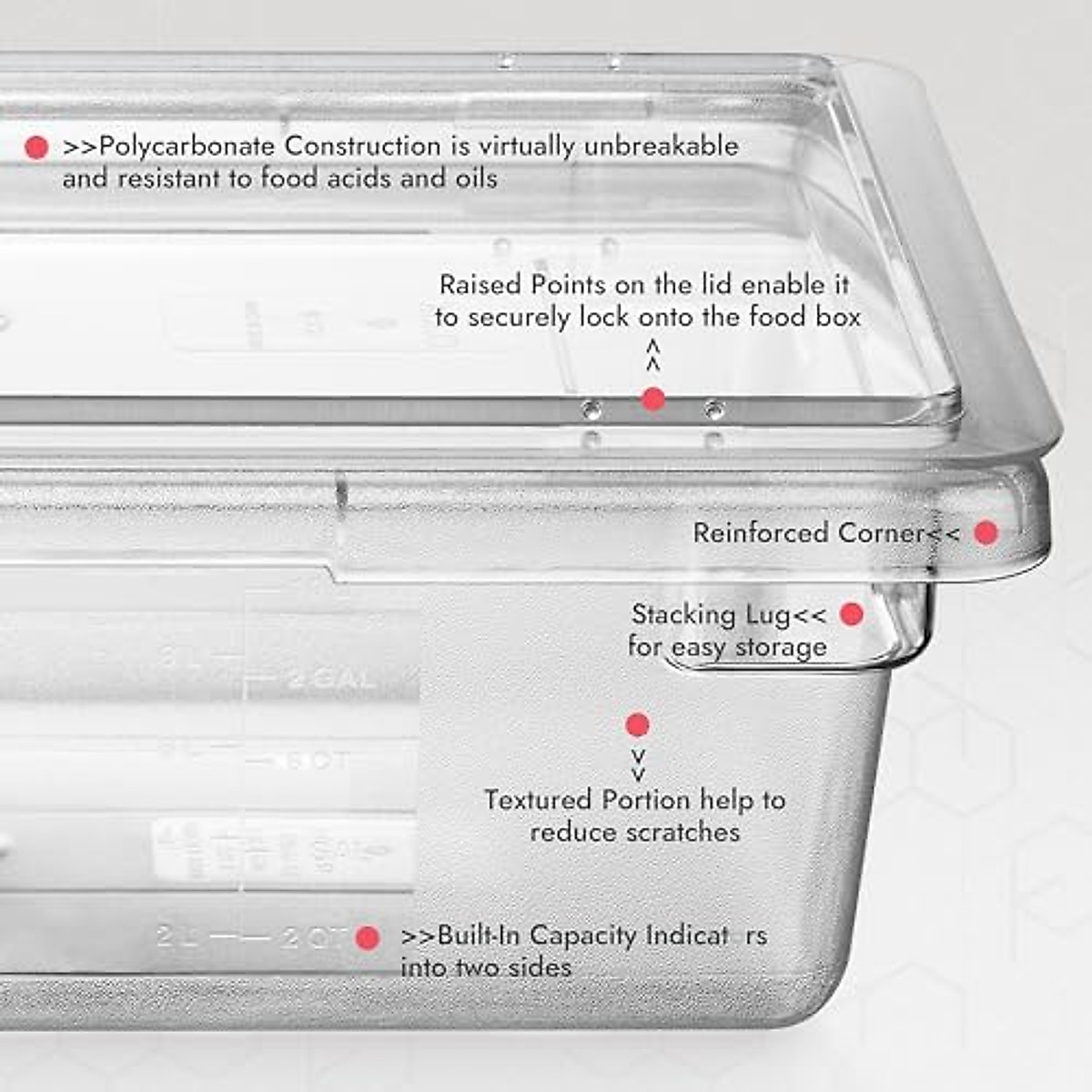 CURTA 4 Pack Food Storage Box with Lid, Clear NSF Polycarbonate Food Storage Box, 3.5 Gallon,Stackable Commercial Storage Containers for Kitchen Restaurant (18" x 12" x 6")