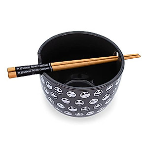 The Nightmare Before Christmas Disney Jack Skellington Faces Japanese Ceramic Dinnerware Set | Includes 20-Ounce Ramen Noodle Bowl and Wooden Chopsticks