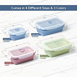 ICHC Set of 4 Collapsible Storage Containers - Space Saving Food Silicone Container, Flat Stacks, Travel Food Containers, Airtight Lunch Box With Lids, Stackable & Reusable