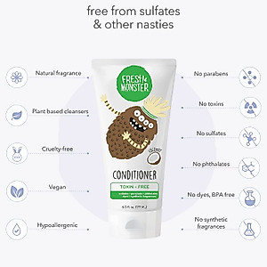 Fresh Monster Kids Hair Conditioner, Toxin-Free, Hypoallergenic & Natural, Hair Conditioner for Kids, Coconut (6oz)