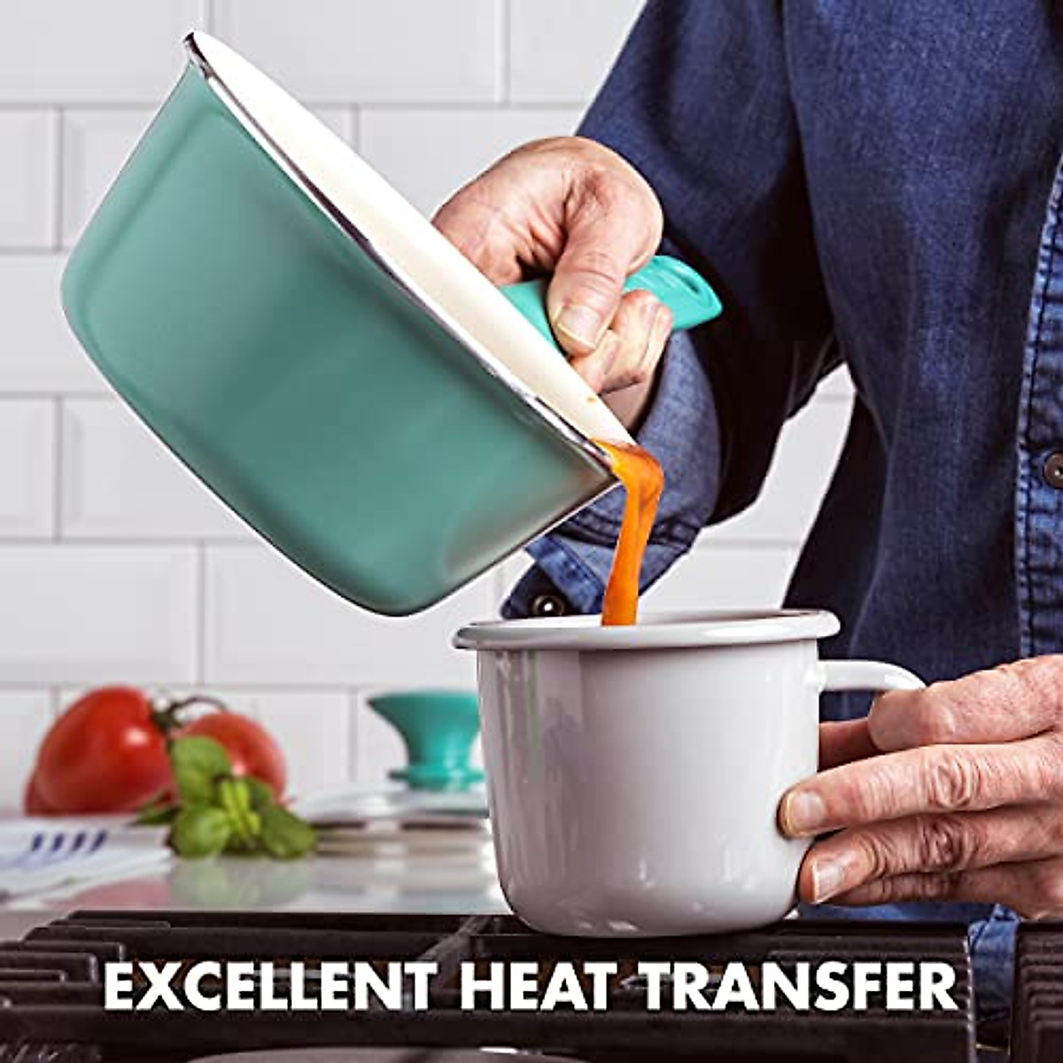 GreenPan Rio Healthy Ceramic Nonstick 1.2QT Saucepan Pot with Lid, PFAS-Free, Dishwasher Safe, Turquoise