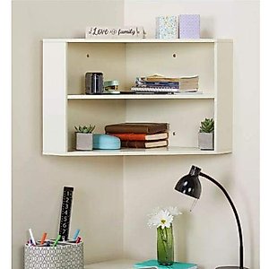Target Marketing Systems Modern Floating Desk Hutch, Wall Mounted Corner Storage with 3 Shelves, Hanging Shelf for Home, Office, Living Room and Kitchen, 29.25", White