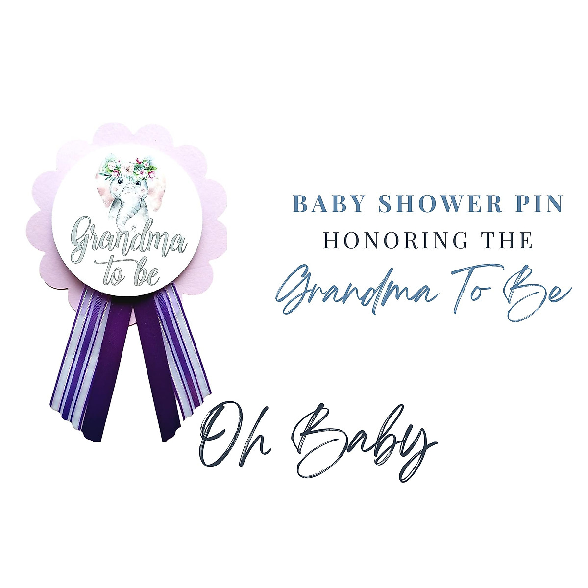 Grandma to Be Baby Shower Pin for nona to wear, Elephant Purple, It's a Girl Baby Sprinkle