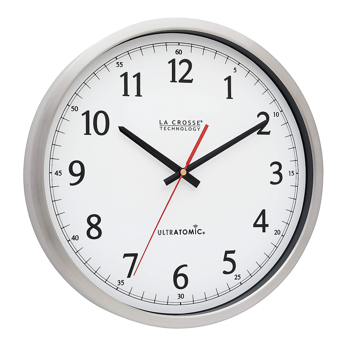 La Crosse Technology 404-1235UA-PL UltrAtomic 14 inch Stainless Steel Wall Clock, Shatterproof Lens, Silver
