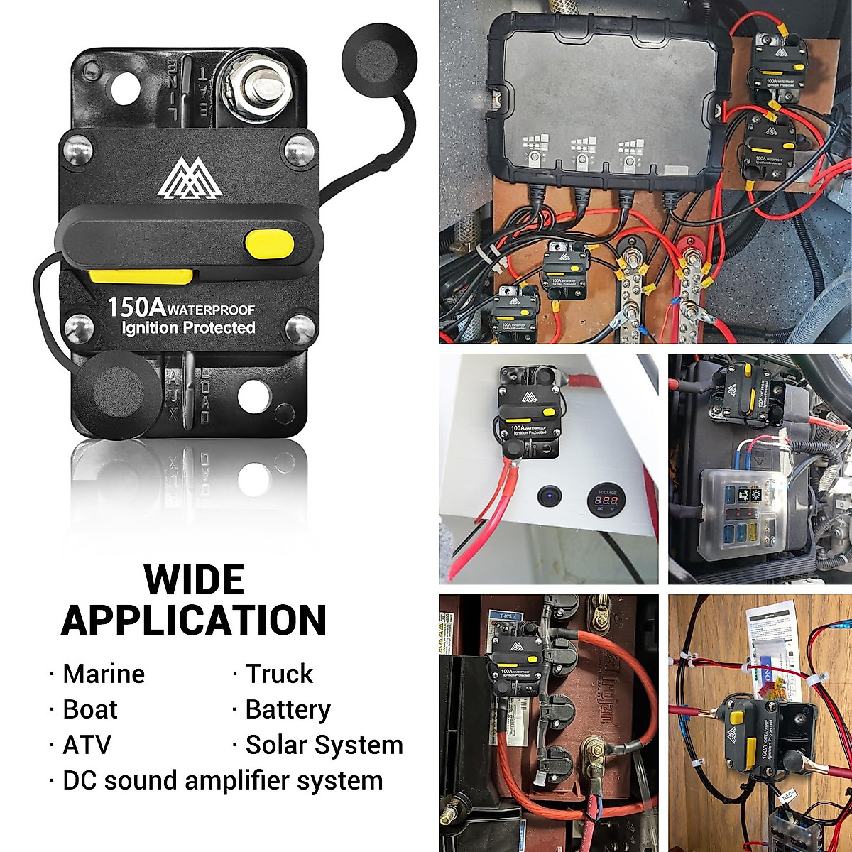 [Full Load Rating] 150 Amp Circuit Breaker Box for Trolling Motor Marine Boat ATV Vehicles Stereo Audio Solar Battery System with Manual Reset Inline Fuse IP67 Waterproof 150a Breaker 12-48V DC