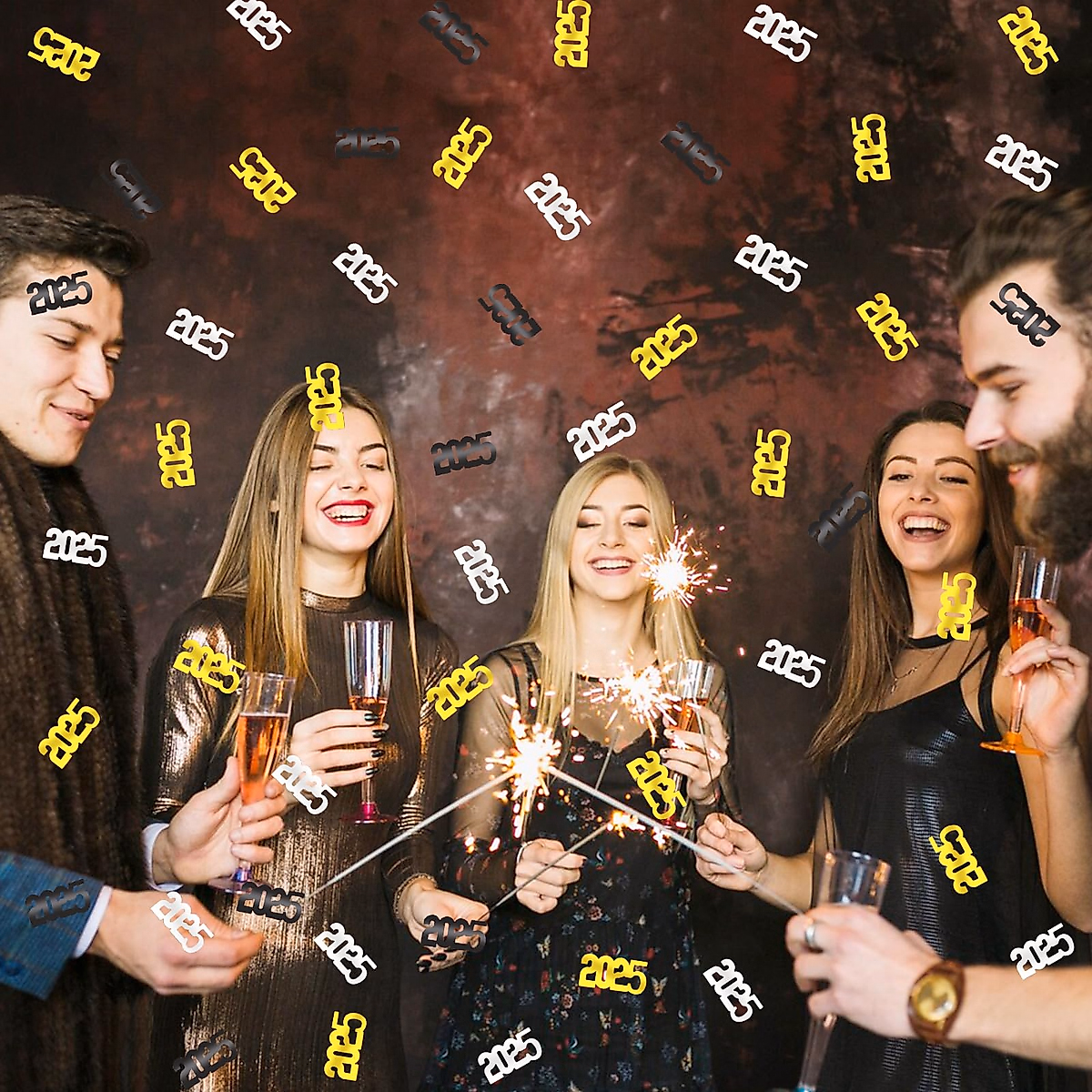 JULBEAR 2025 New Years Confetti, New Year Party Supplies Black Gold Silver 2025 Confetti New Year Eve Decorations 2025 Nye Table Centerpiece for Happy New Year Gift New Years Theme Events Decorations