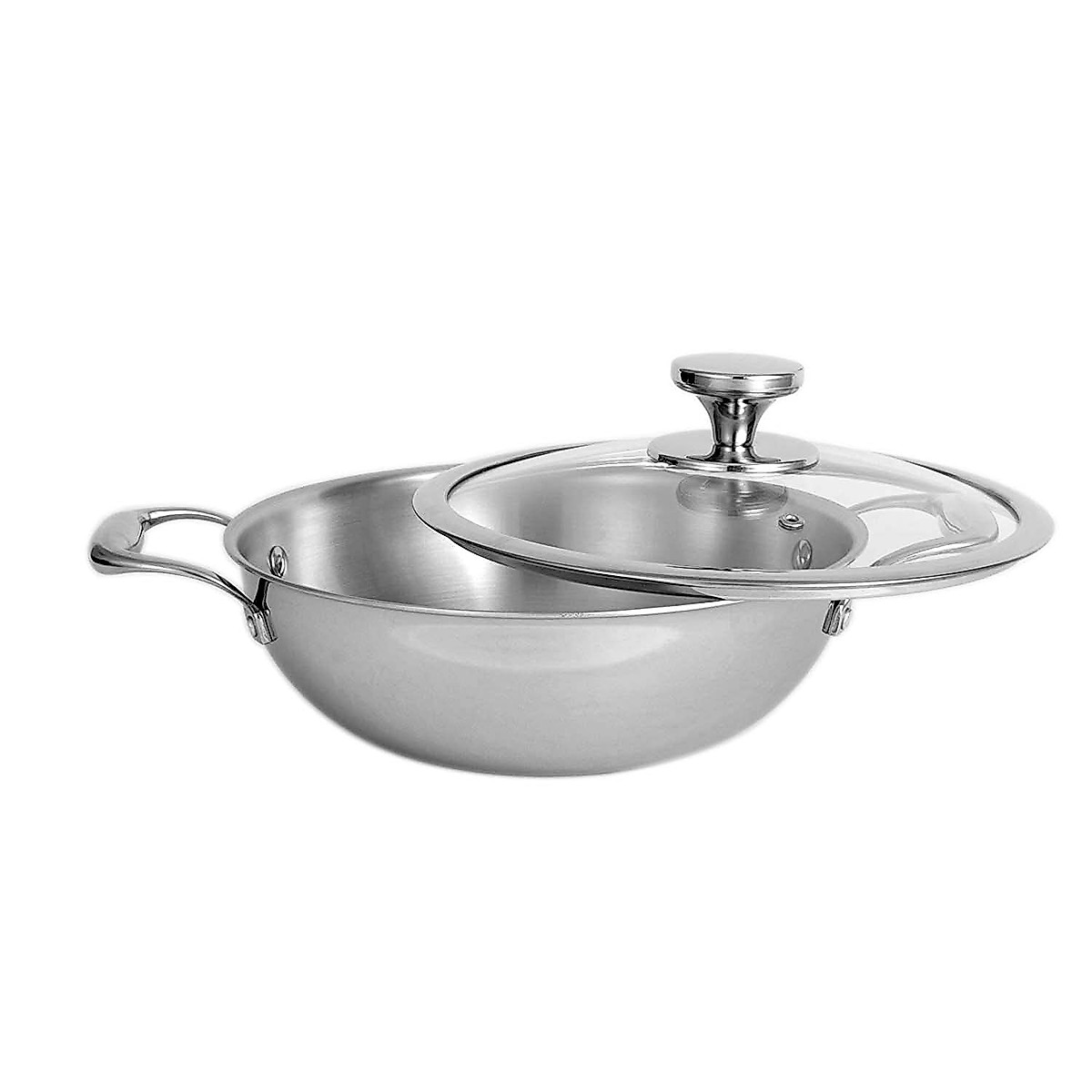 SRIYUG Tripple with Stainless Steel Deep Kadhai Cookware Triply Stainless Steel Wok Pan With Glass Lid