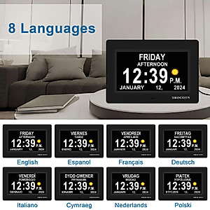 TROCOTN【Newest Dementia Clock Large Digital Clock for Seniors, Calendar Clock Large Display with custom Alarms,Wall Clock with Day & Date, Alarm Clock,Desk Clock (7 inch Black)
