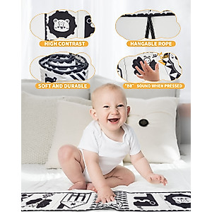 High Contrast Baby Toys, Infant Tummy Time Cloth Book Crib Toys, Black and White Baby Soft Book for Infants Boys and Girls Early Education