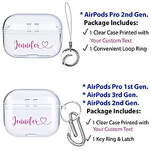 Liana Cases Custom Name Case for AirPods - All Sizes Available - AirPods Pro 2nd, 1st, 3rd Generation - Clear Personalized Cover Handwritten Style with Keychain Ring Carabiner