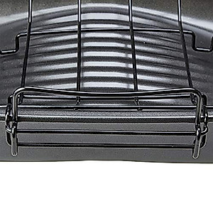 Goodcook Quick Roaster Pan and locking rack, with juice gathering pools for easier, safer, faster basting, 17x12x3 inches, Grey