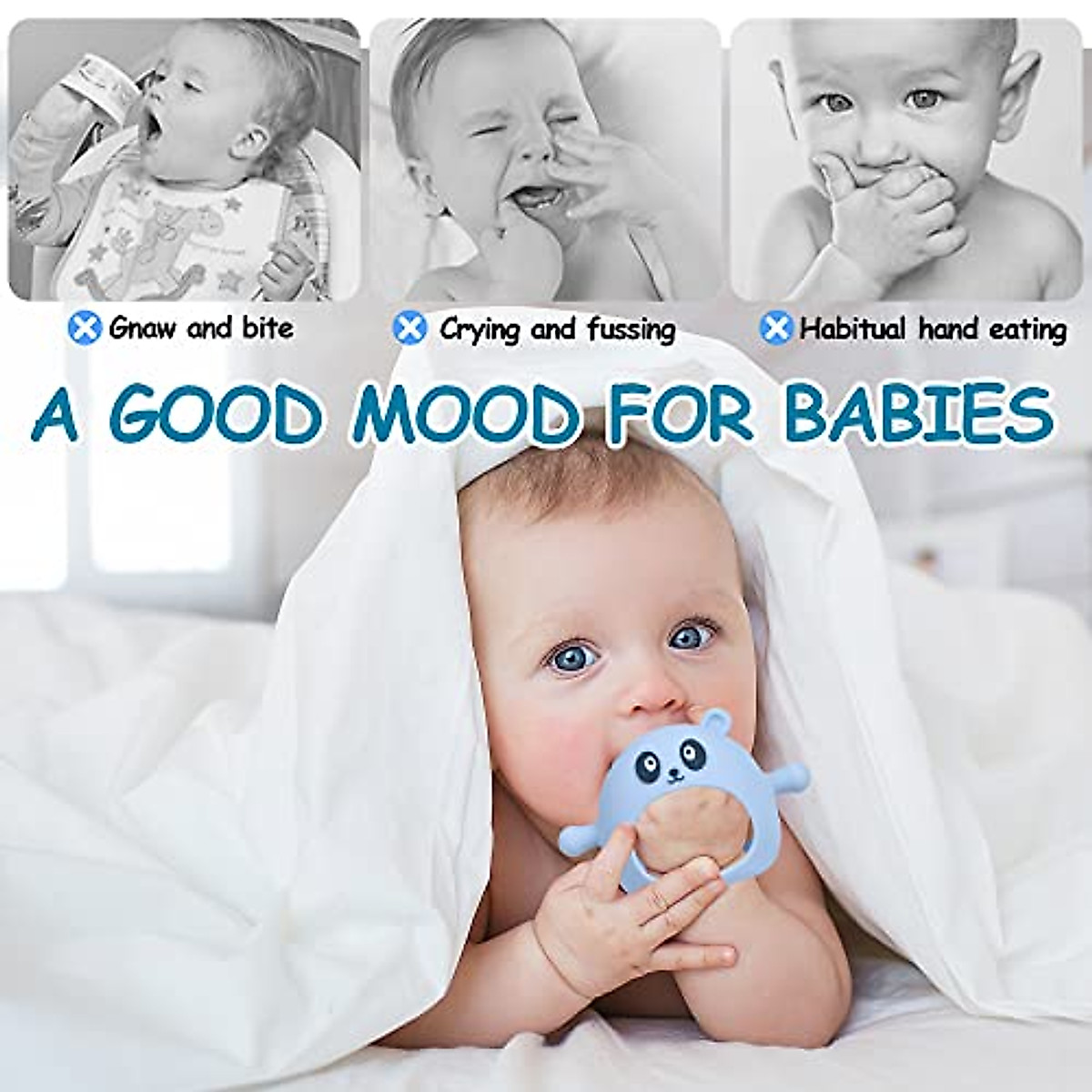 Mytium Teething Toys,3PCS Silicone Baby Teether Toy for 3+ Months Infants Baby Easy to Hold Mitten Teether for Baby Chew Toys and Sucking Needs