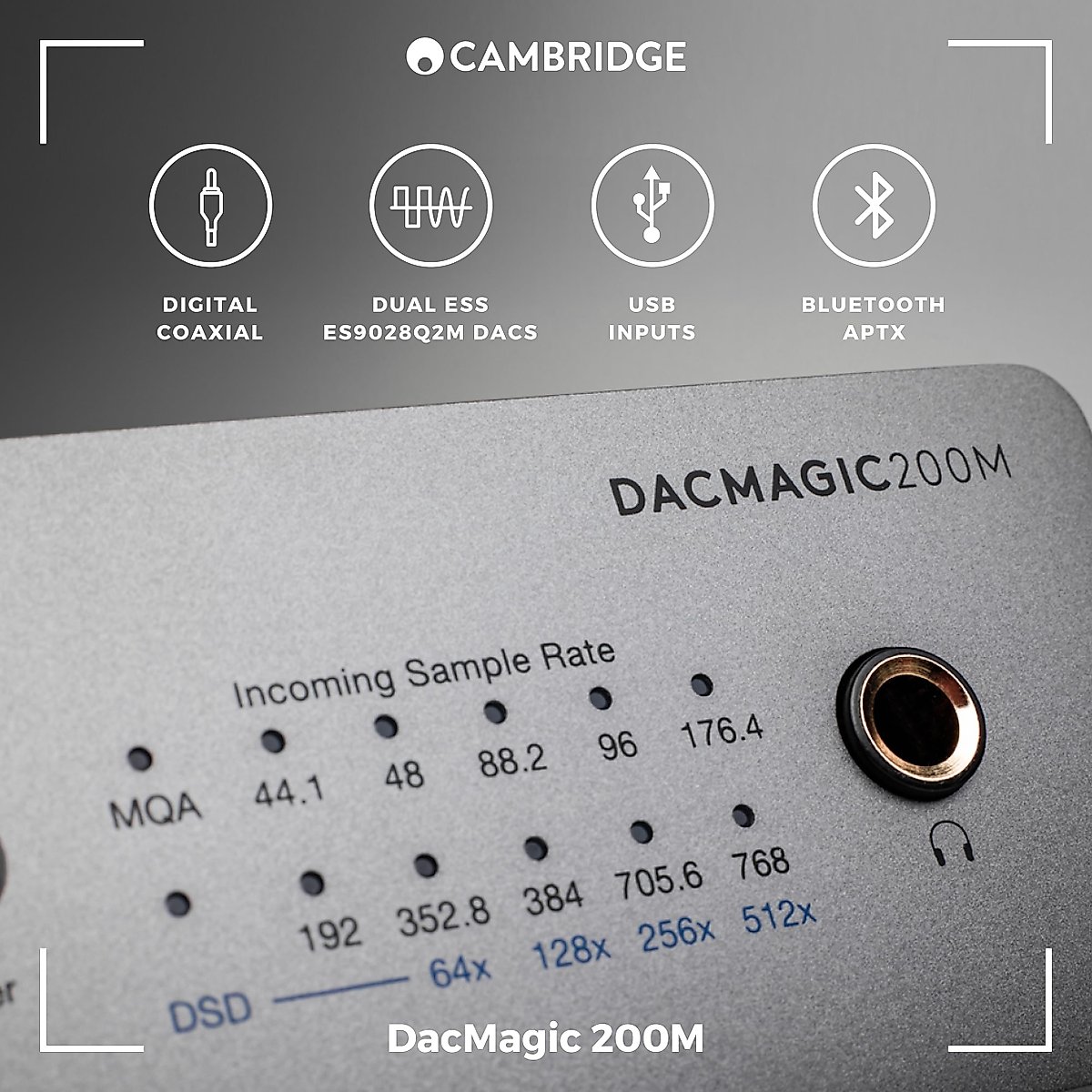 Cambridge Audio DacMagic 200M - MQA HiFi DAC and Headphone Amplifier with Bluetooth - PC/MAC Support with USB Connection - Handle Digital Files up to 24/768 or DSD512 - Lunar Grey