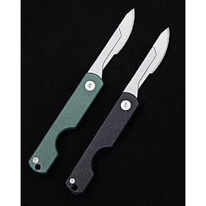 TENCHILON TG31 Compact Classic Slip Joint Scalpel Folding Pocket Knife, 10pcs #24 Replaceable Blade, 3.1 inches G10 Handle with Lanyard, Utility EDC Keychain Box Cutter (Black)