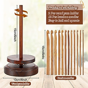 Juexica 2 Pcs Wood Yarn Holder with 12 Bamboo Crochet Hooks Wooden Yarn Holder with Twirling Mechanism Wooden Spinning Yarn Crochet Needles for Knitting Crocheting DIY Crafts Gifts(Red Brown)