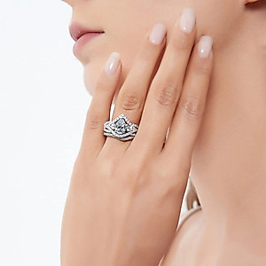BERRICLE Sterling Silver 3-Stone Wedding Engagement Rings Pear Cut Cubic Zirconia CZ Woven Ring Set for Women, Rhodium Plated Size 9.5