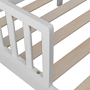 Ochine Toddler Bed Frame Kids House Bed Multifunctional Solid Wood Kids Bed Classic Wooden Children Bed Frame Toddler Beds Wooden Kids Bed Frame with 2 Side Guardrails for Kids, Teens, Girls, Boys