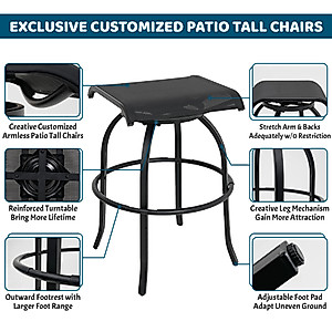 Outdoor Backless Swivel Bar Stools Set of 2, Patio Stools & Bar Chairs, Outside High Top Barstools, Breathable Textilene Fabric for Yard, Deck Porch, Balcony - Armless - Pure Black