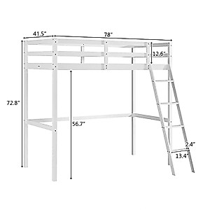 JOYMOR High Loft Bed Frame Twin Wooden Loft Bed for Kids, Junior, Teens, Adults Single Bed, No Box Spring Needed,White