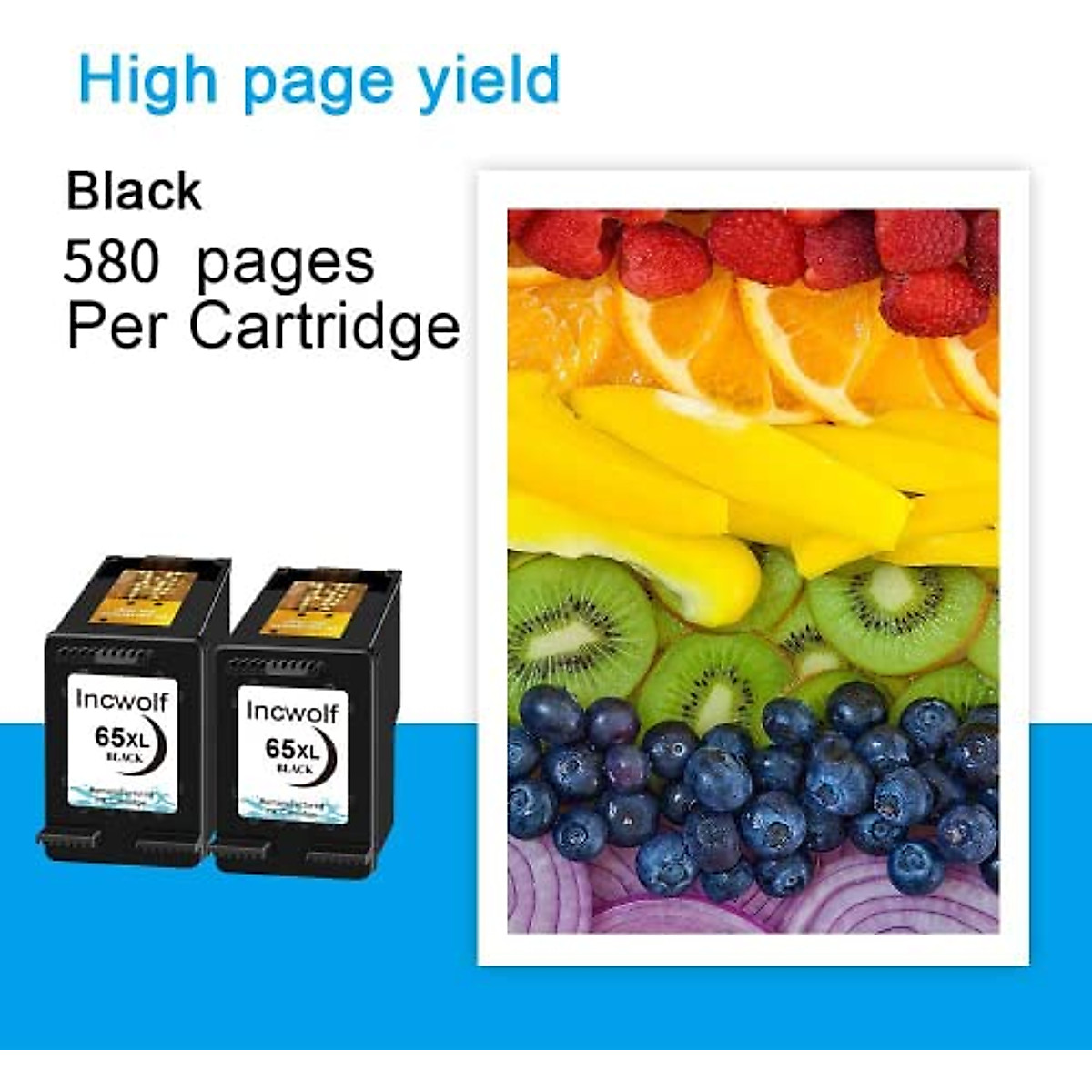 INCWOLF Remanufactured Ink Cartridge Replacement for 65XL Ink for Envy 5055 5052 5070 DeskJet 3755 2655 3720 3722 3723 3730 3732 3752 3758 2652 2624 Printer (2B)