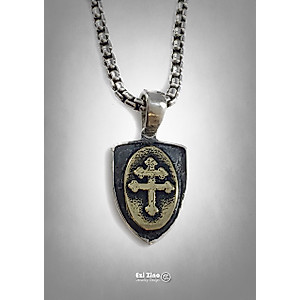 Cross of Lorraine Brass & Sterling Silver 925 Shield Dog Tag Pendant by Ezi Zino