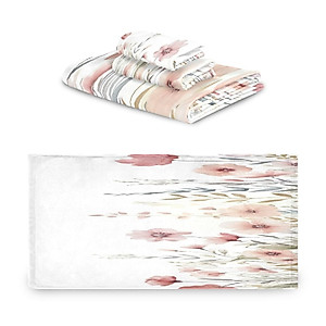 Flradish Pink Flowers Towels 3 Pack Bath Towels for Bathroom Set Soft Cotton Highly Absorbent Lightweight & Quickdry Towel Set 1 Bath Towel,1 Hand Towel,1 Washclothe