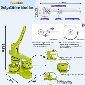 Button Maker Machine Pin Press Machine, Button Badge Maker Machine 58mm (2.25in), Installation-Free Pin Badge Making Machine with 100 pcs Button Making Supplies & Circle Cutter