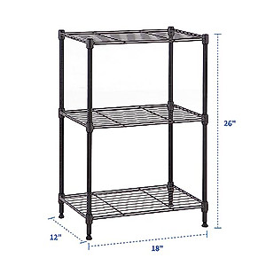 MZG Steel Storage Shelving 3-Tier Grey Utility Shelving Unit Steel Organizer Wire Rack for Home,Kitchen,Office (18-in W x 12-in D x 26-in H)
