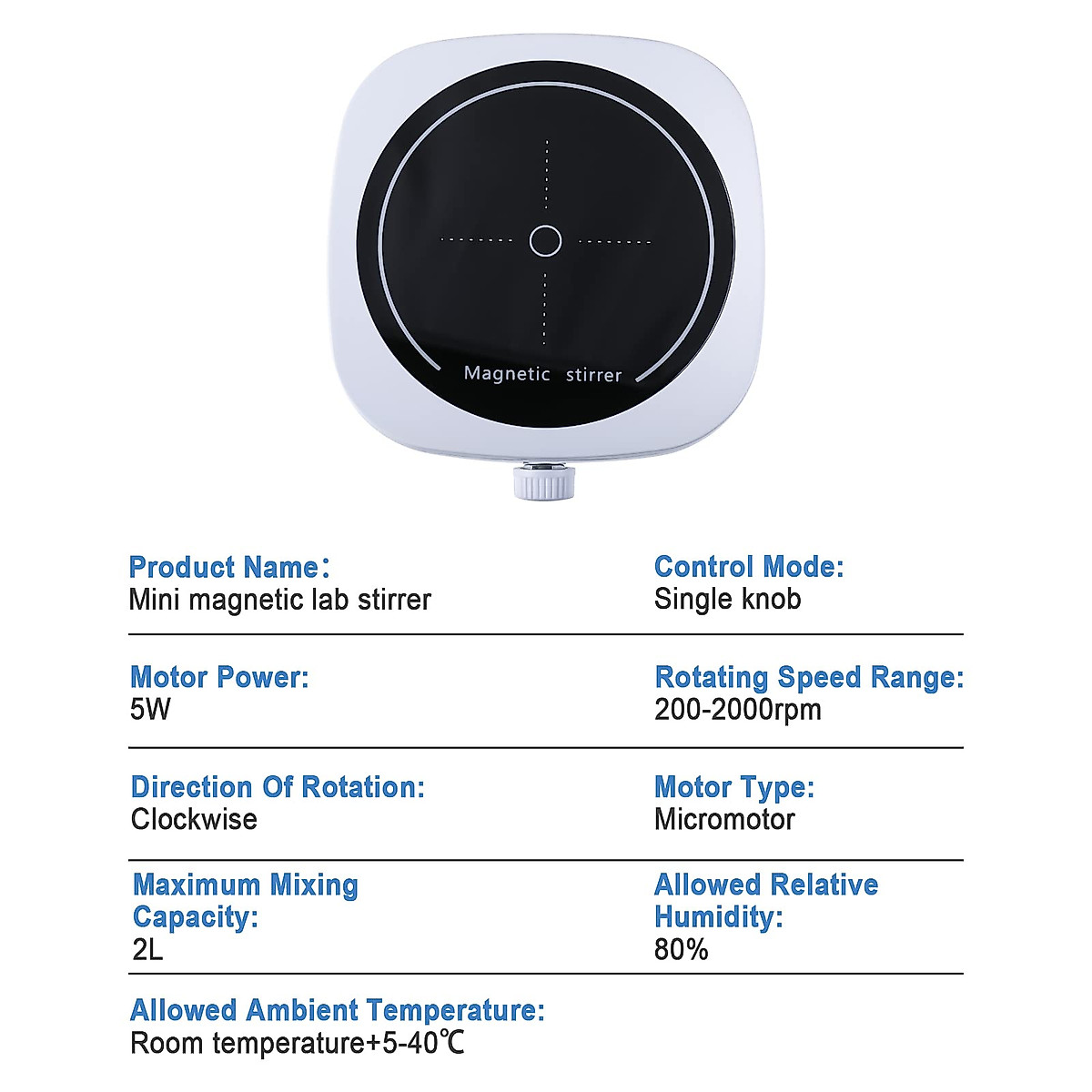 Toolly Mini Stir Plate Magnetic Lab Stirrer with 3 Stir Bars, Magnetic Mixer 2000ml Adjustbable Speed 200-2000 RPM for Classroom, Work or Home Experiments & Projects (No Heating)