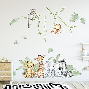 59.05x53.14 Inch Woodland Animals Wall Decals Wall Tree Decals Forest Animal Wall Decal Elephant Zebra Monkey Giraffe Nursery Decor for Home Baby Room Decorations Boys Girls Bedroom Art