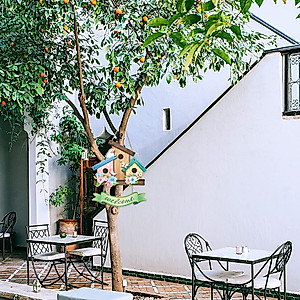 TOARTi Colorful Welcome Spring Front Door Sign Hanging(13.6"x11.8"), Blooming Flowers Butterfly Birdhouse Wall Sign Plaque, Wooden Garden Fence Hanger for Home Porch Farmhouse Cafe